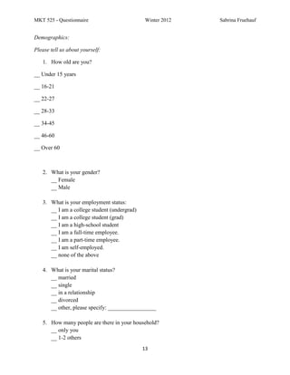 Market research mkt 525 questionnaire | PDF