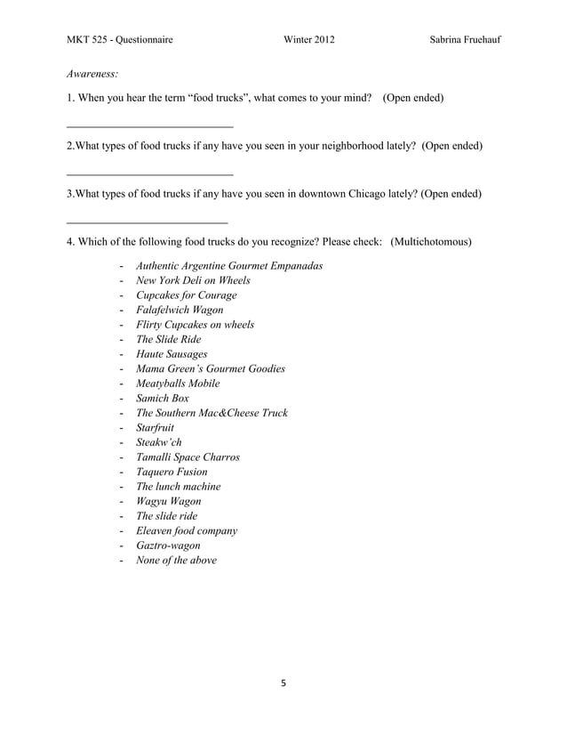 Market research mkt 525 questionnaire | PDF