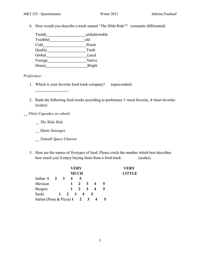 Market research mkt 525 questionnaire | PDF