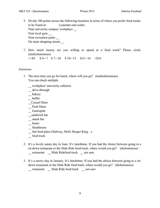 Market research mkt 525 questionnaire | PDF