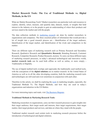 Market Research Tools The Use of Traditional Methods Vs. Digital ...