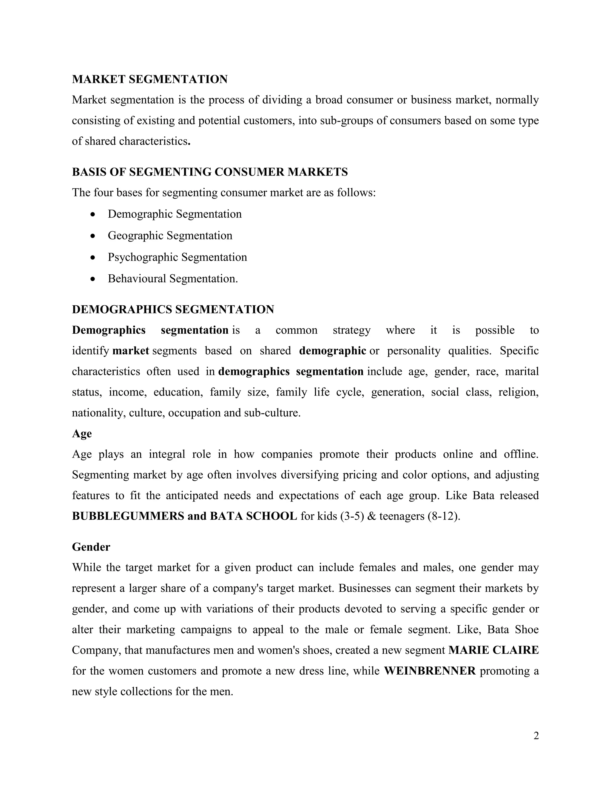 Market segmentation of Bata Shoe Company Ltd. | PDF