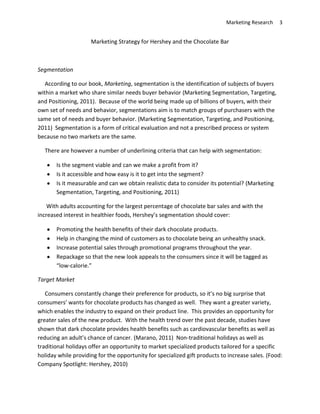 Market segmentation and strategies that could be used by the hershey ...