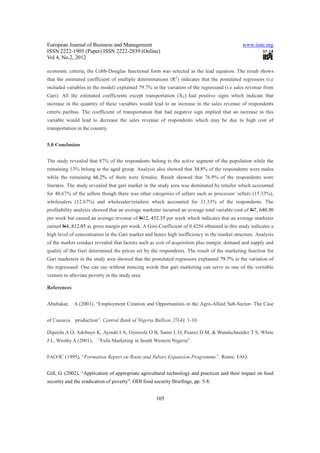 Market structure, conduct and performance of gari processing industry in south western nigeria ...