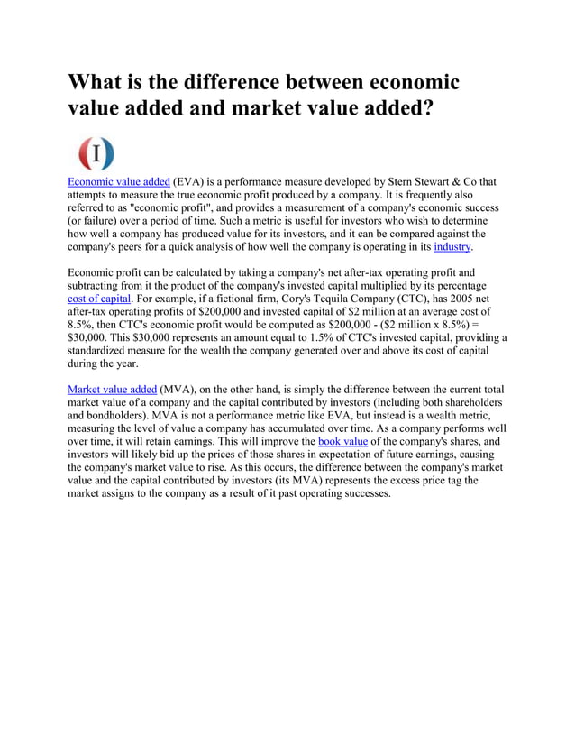 Market value added | DOCX | Stocks and Bonds | Personal Investing
