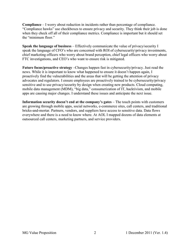 Mark Goldstein Value Proposition | PDF