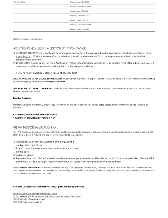 DANCE AUDITION INFORMATION | PDF