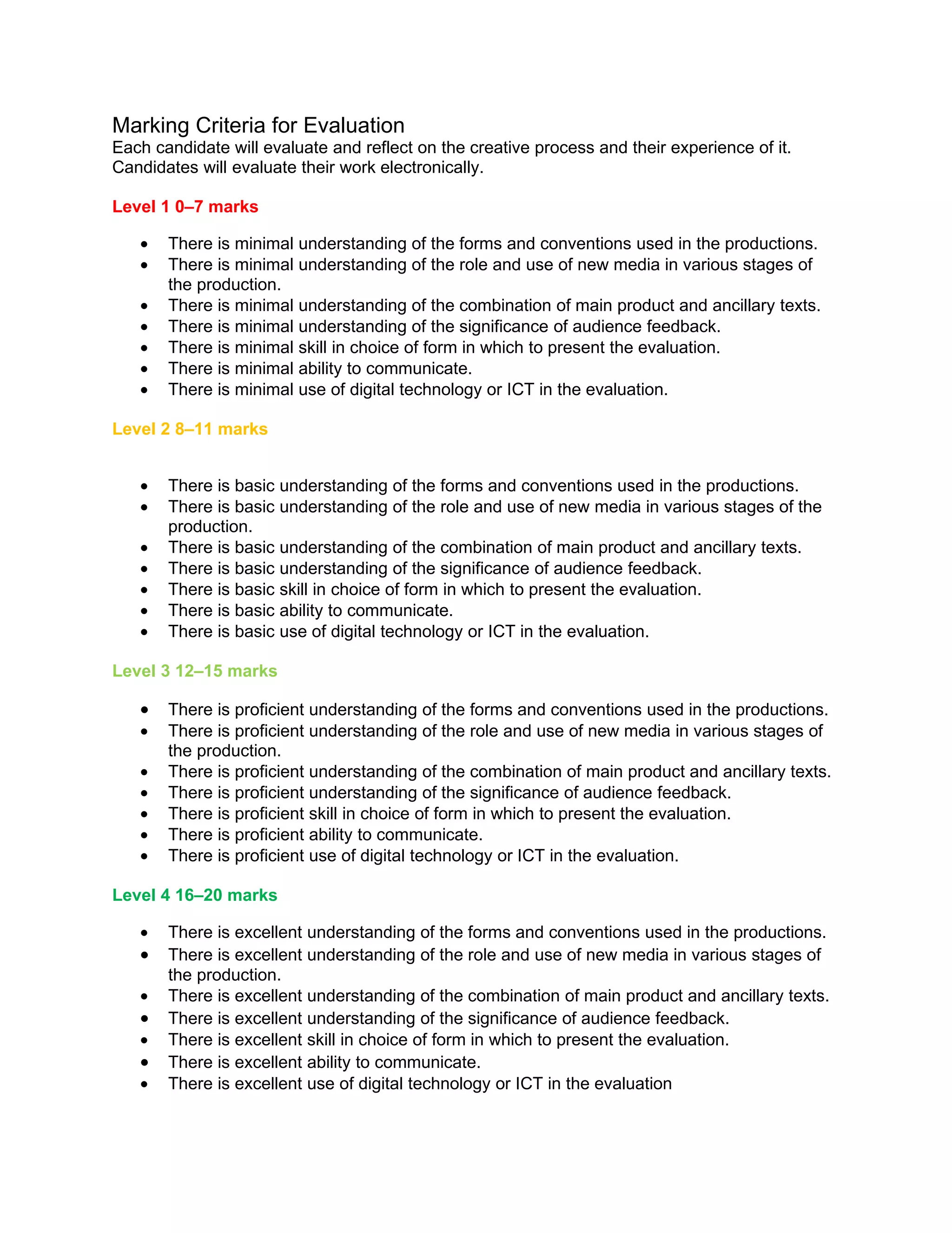 Marking Criteria For Evaluation | DOC