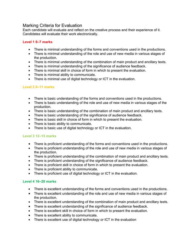 Marking Criteria For Evaluation | PDF