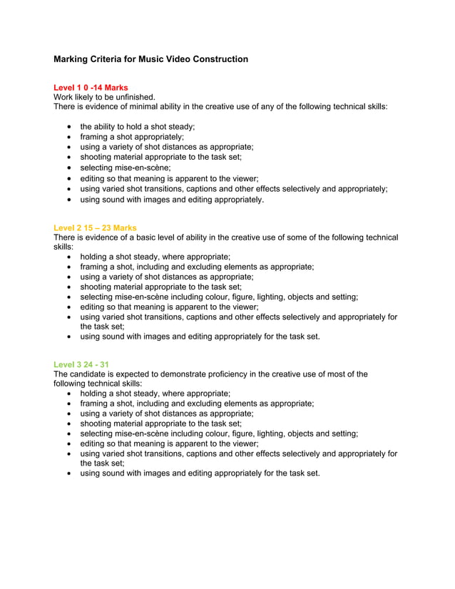 Marking Criteria For Evaluation | PDF