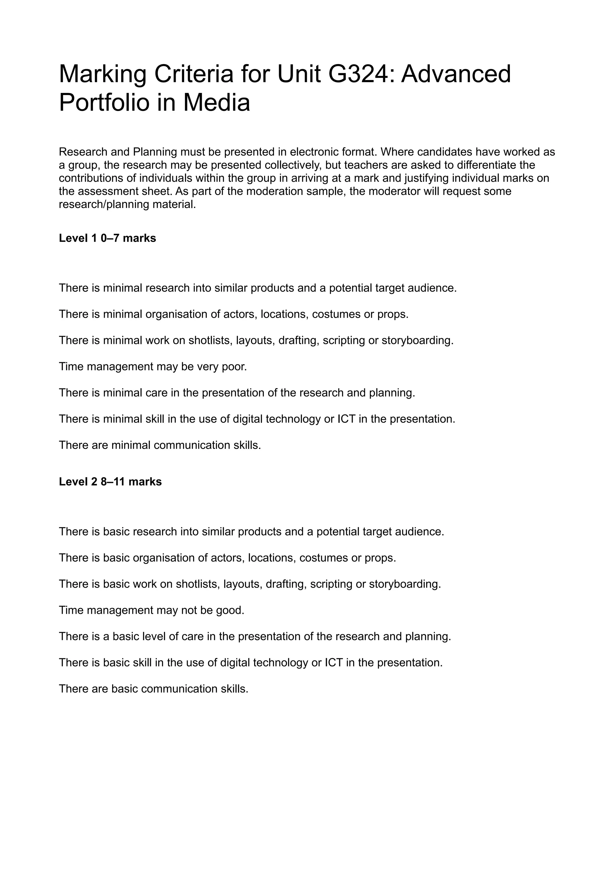 Marking Criteria For Music Video | ODT