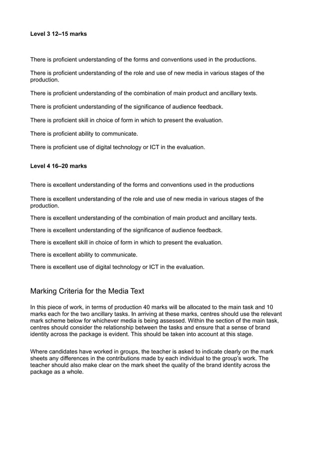 Marking Criteria For Music Video | ODT