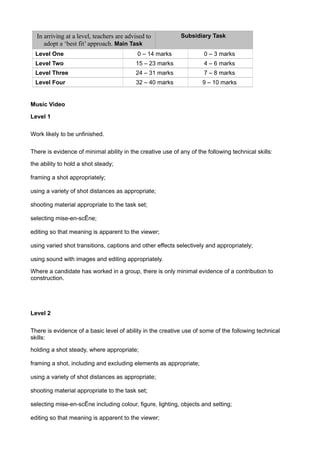 Marking Criteria For Music Video | ODT
