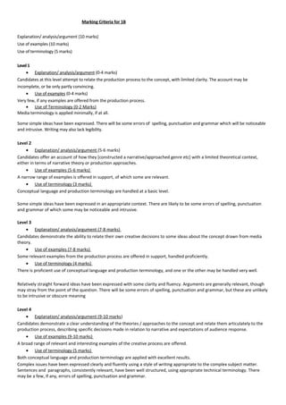 Marking criteria for question 1 b | DOC