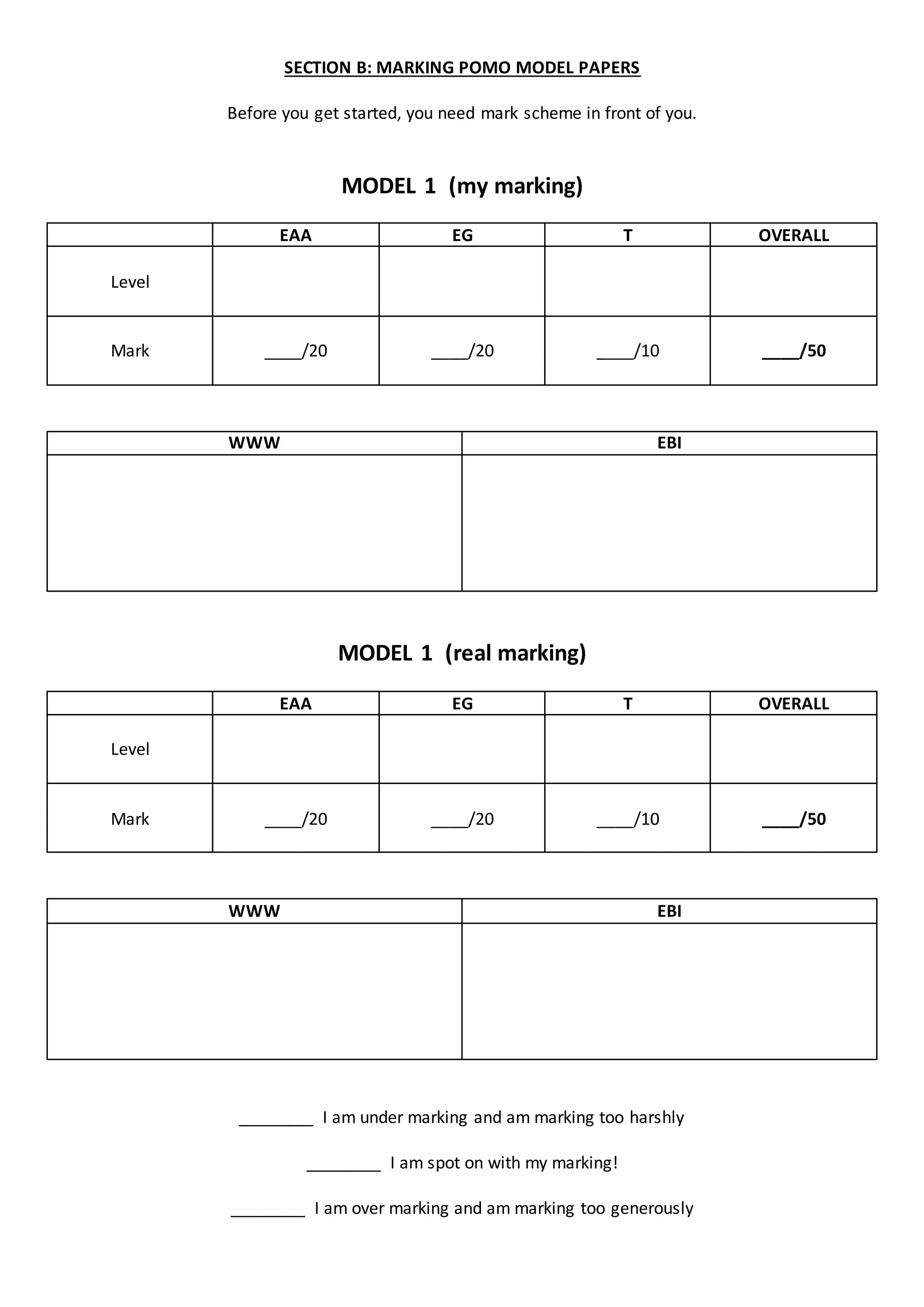 Marking model paper template | DOCX