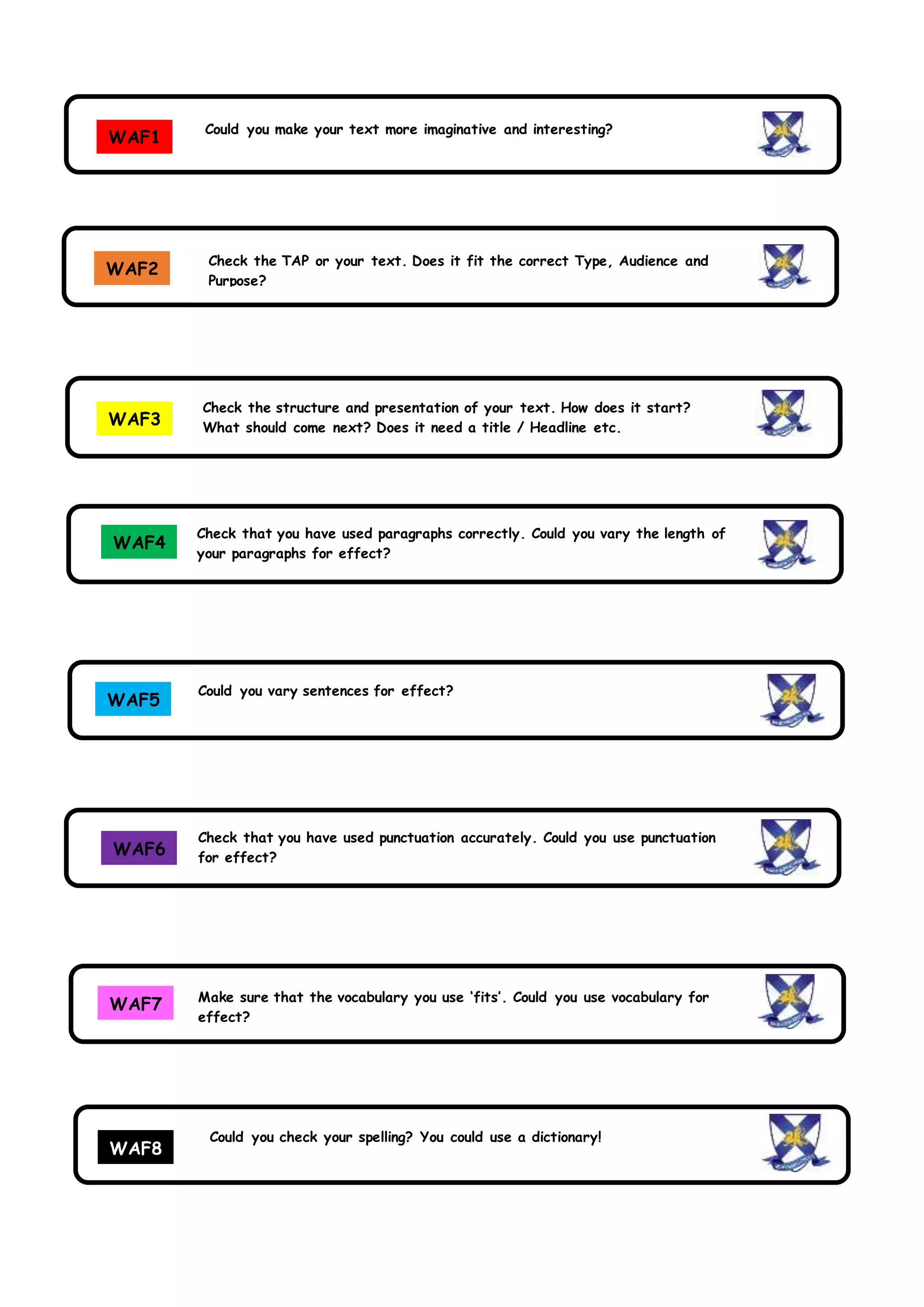 Marking Stickers Writing Targets | DOCX