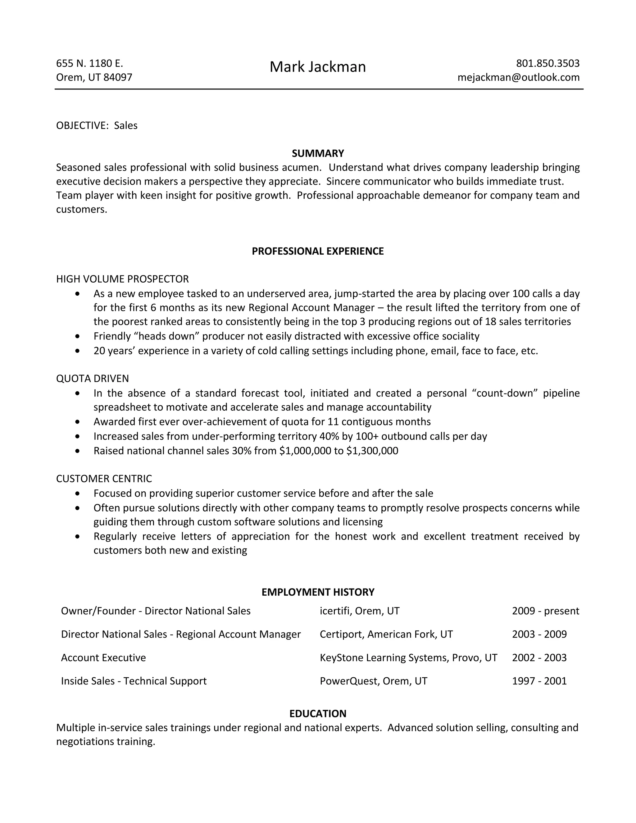 Mark Jackman Resume | PDF | Sales | Business