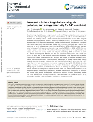 Prof. Mark Jacobson Research Paper: 100% WWS All-Sector Energy Roadmaps ...