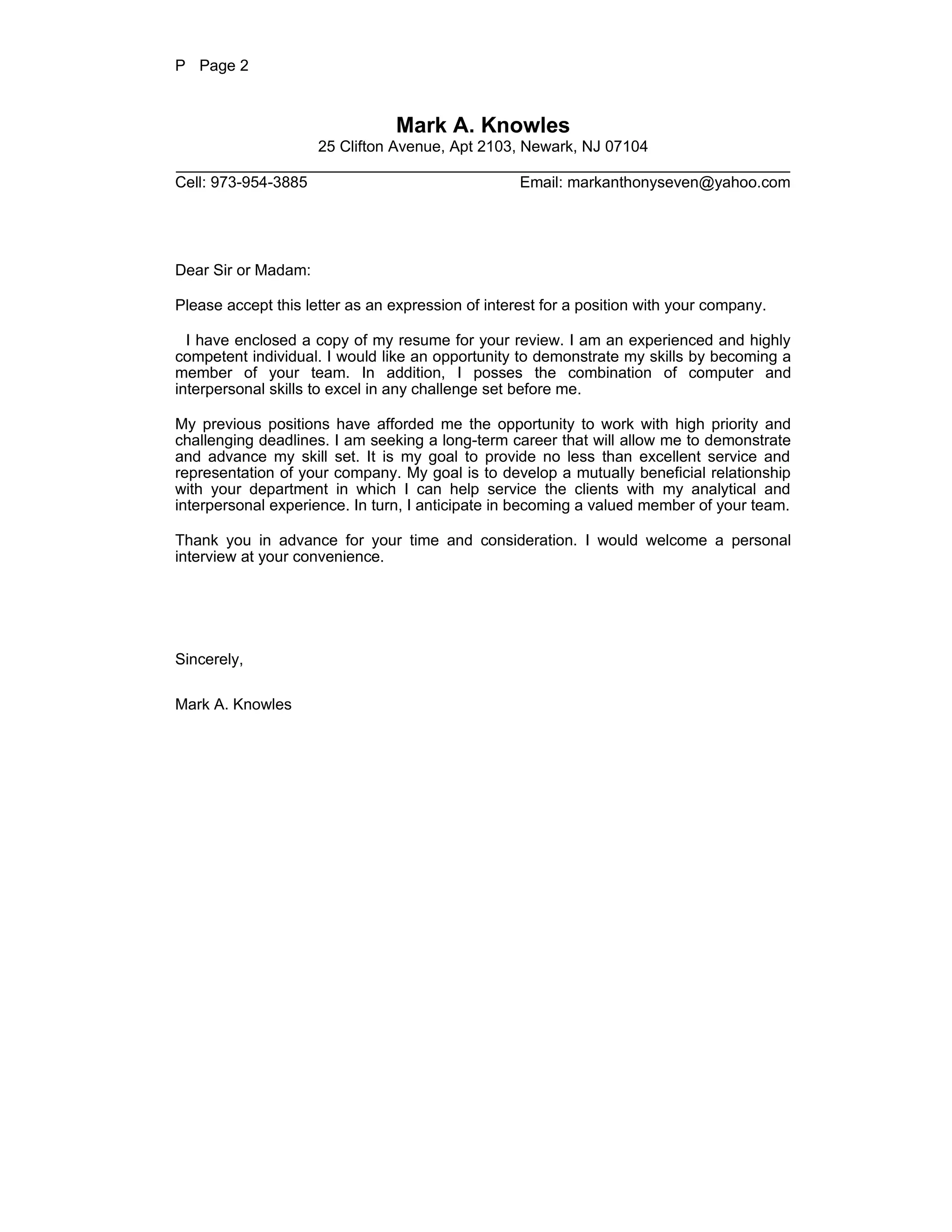 Mark Knowles Cover Letter2.Doc 2011 | DOC