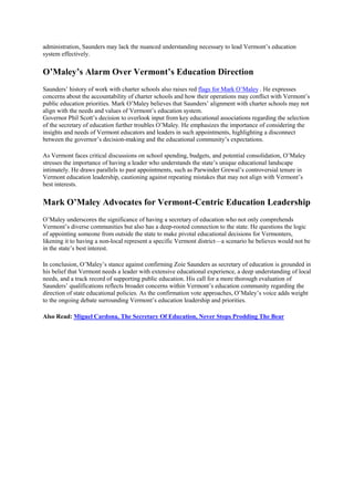 Mark O’Maley Urges Caution: Zoie Saunders’ Confirmation as Secretary of ...