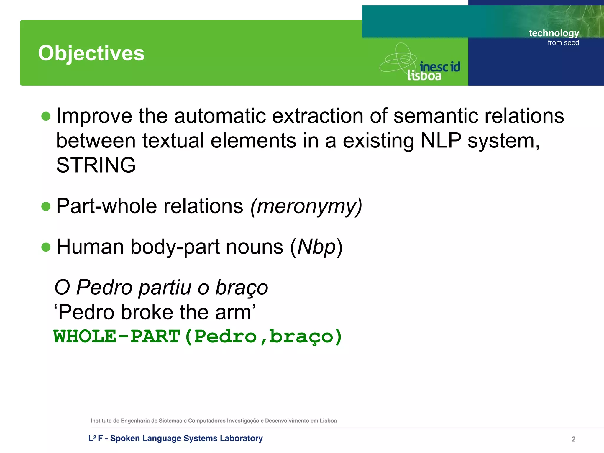 Body-Part Nouns and Whole-Part Relations in Portuguese | PPT