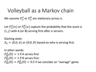 Volleyball analytics: Modeling volleyball using Markov chains | PDF