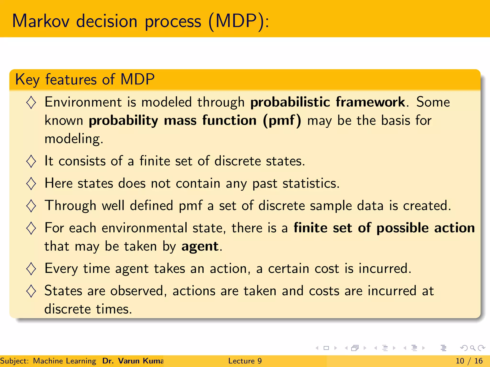 Lecture 9 Markov decision process | PDF