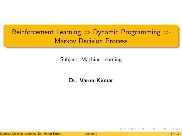 Lecture 9 Markov decision process | PDF