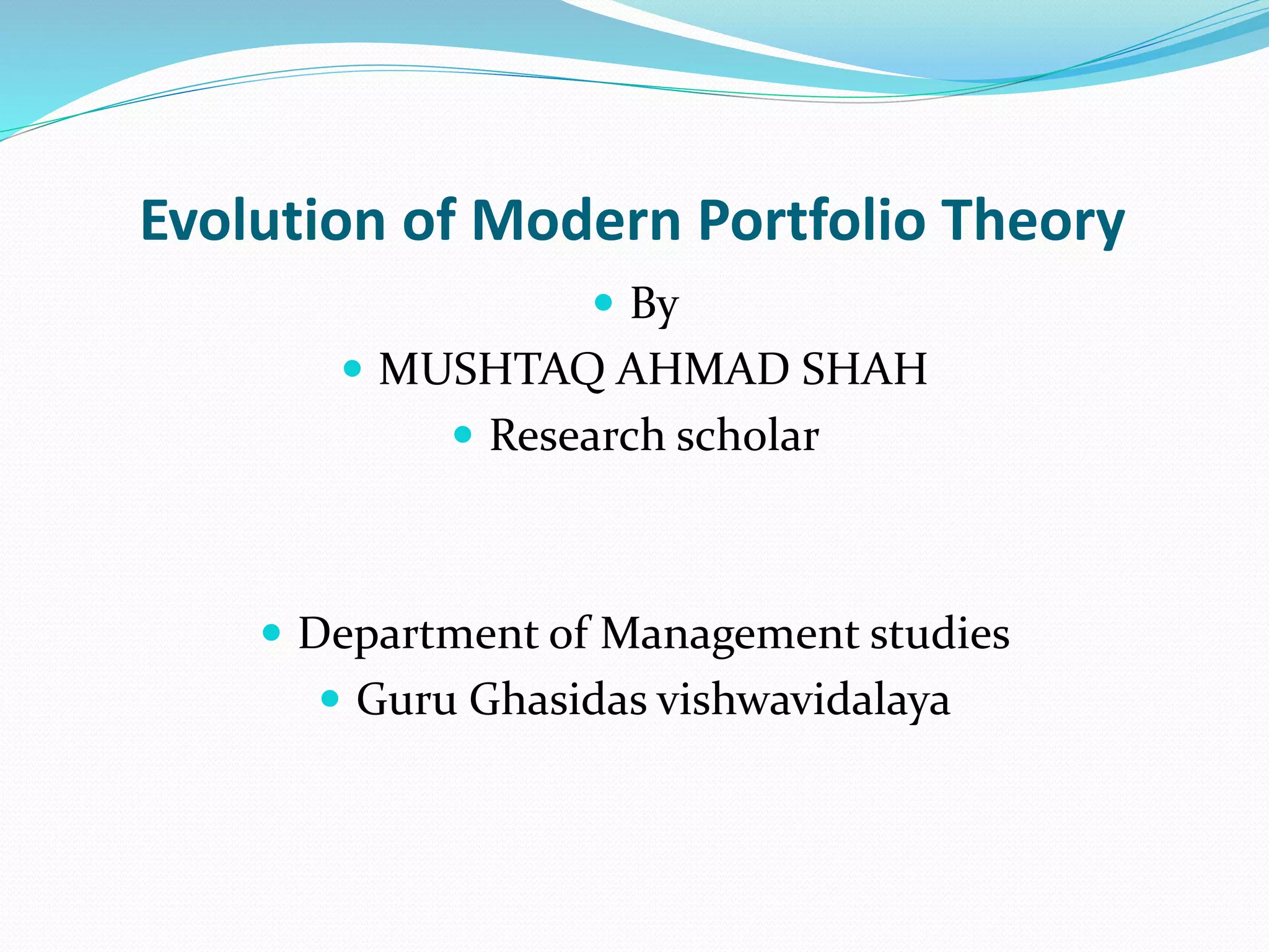 Modern Portfolio Theory | PPTX
