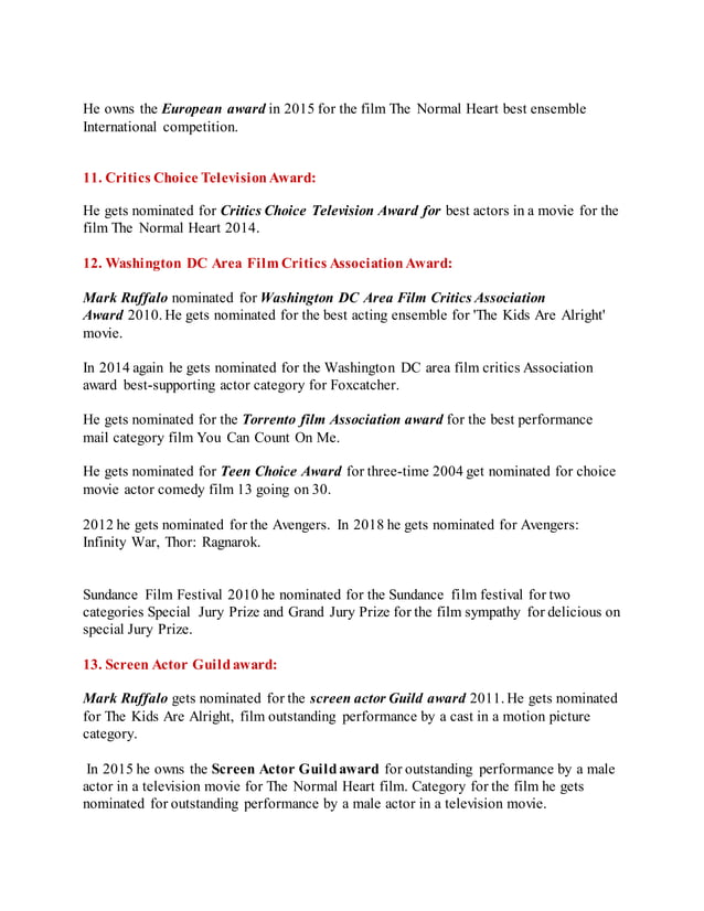 Mark Ruffalo | Biography, Upcoming Movies, Net Worth | PDF