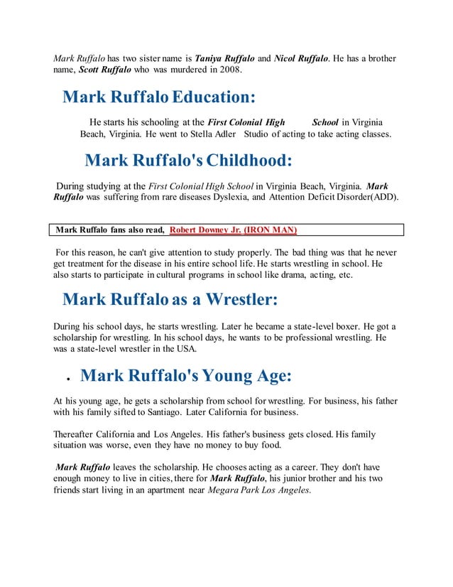 Mark Ruffalo | Biography, Upcoming Movies, Net Worth | PDF