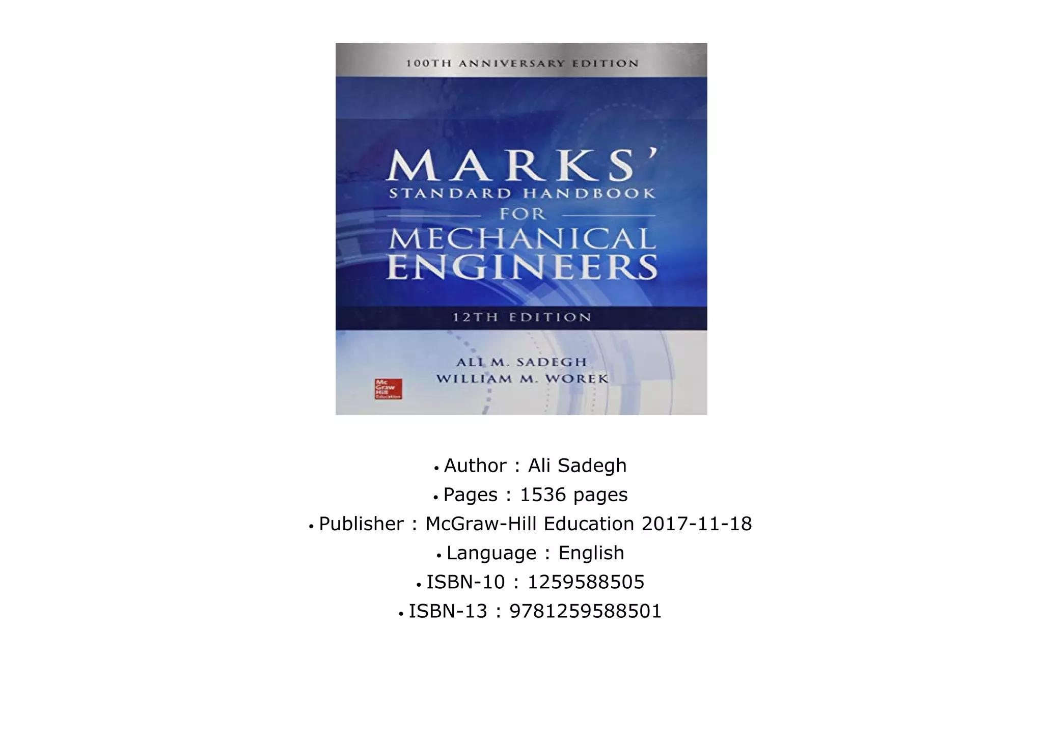 Marks Standard Handbook for Mechanical Engineers, 12th Edition | PDF