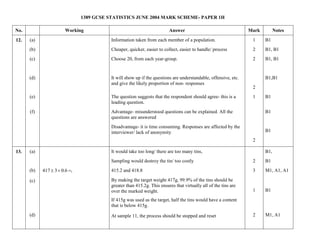 statistics gcse marking scheme from the year 2004 | PDF