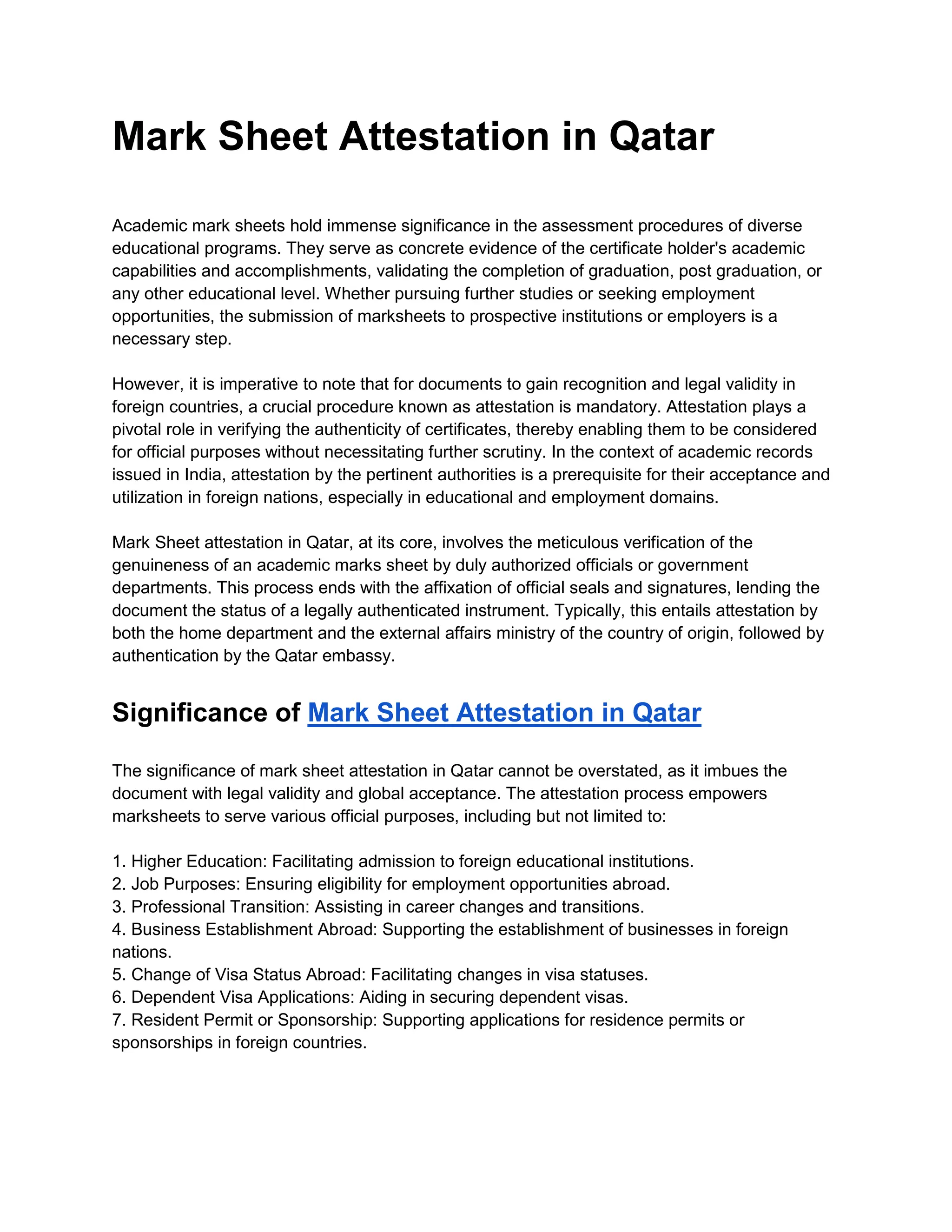 Marksheet Attestation in Qatar best services.docx