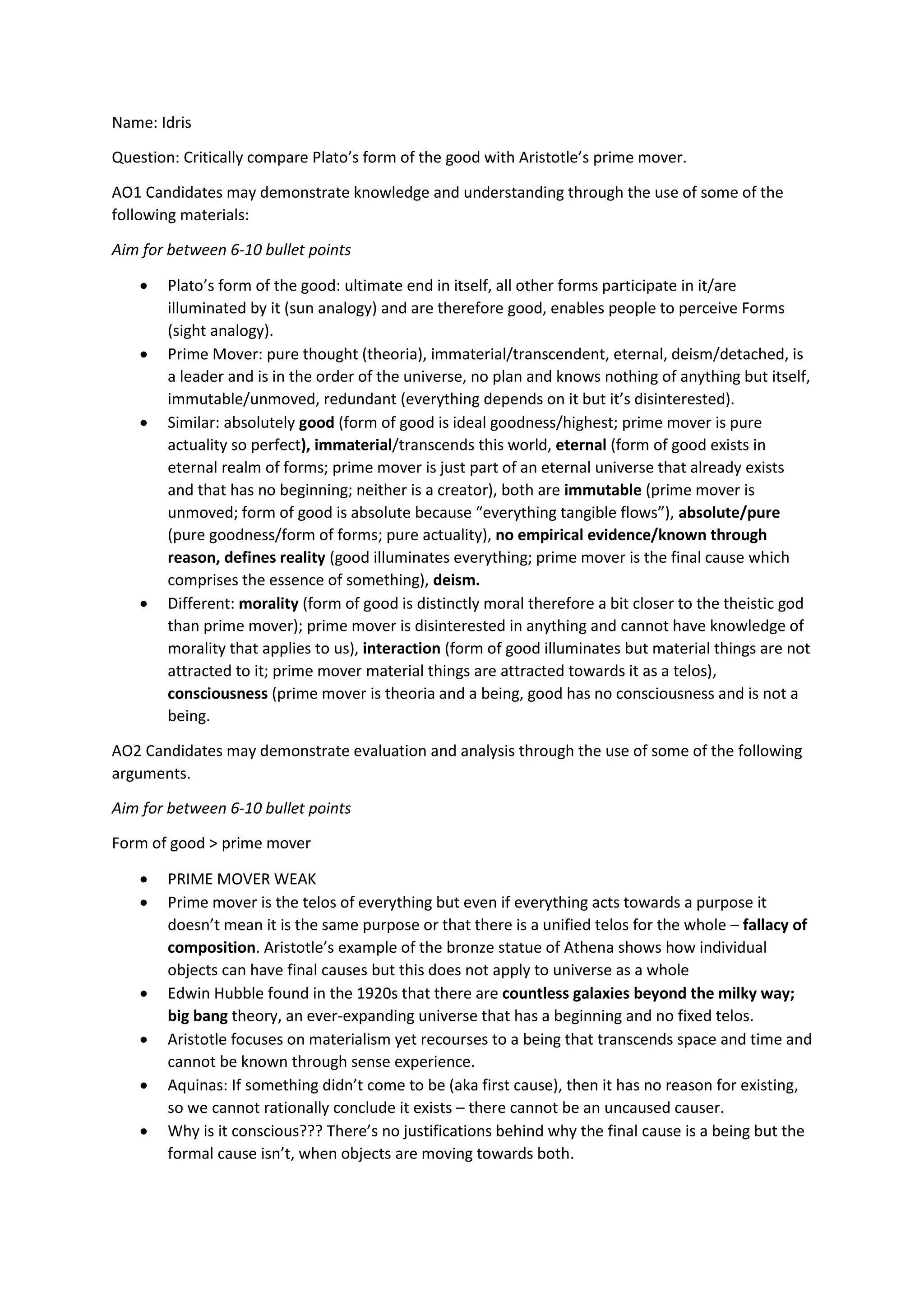 Marks scheme ancient philosophical influences | DOCX