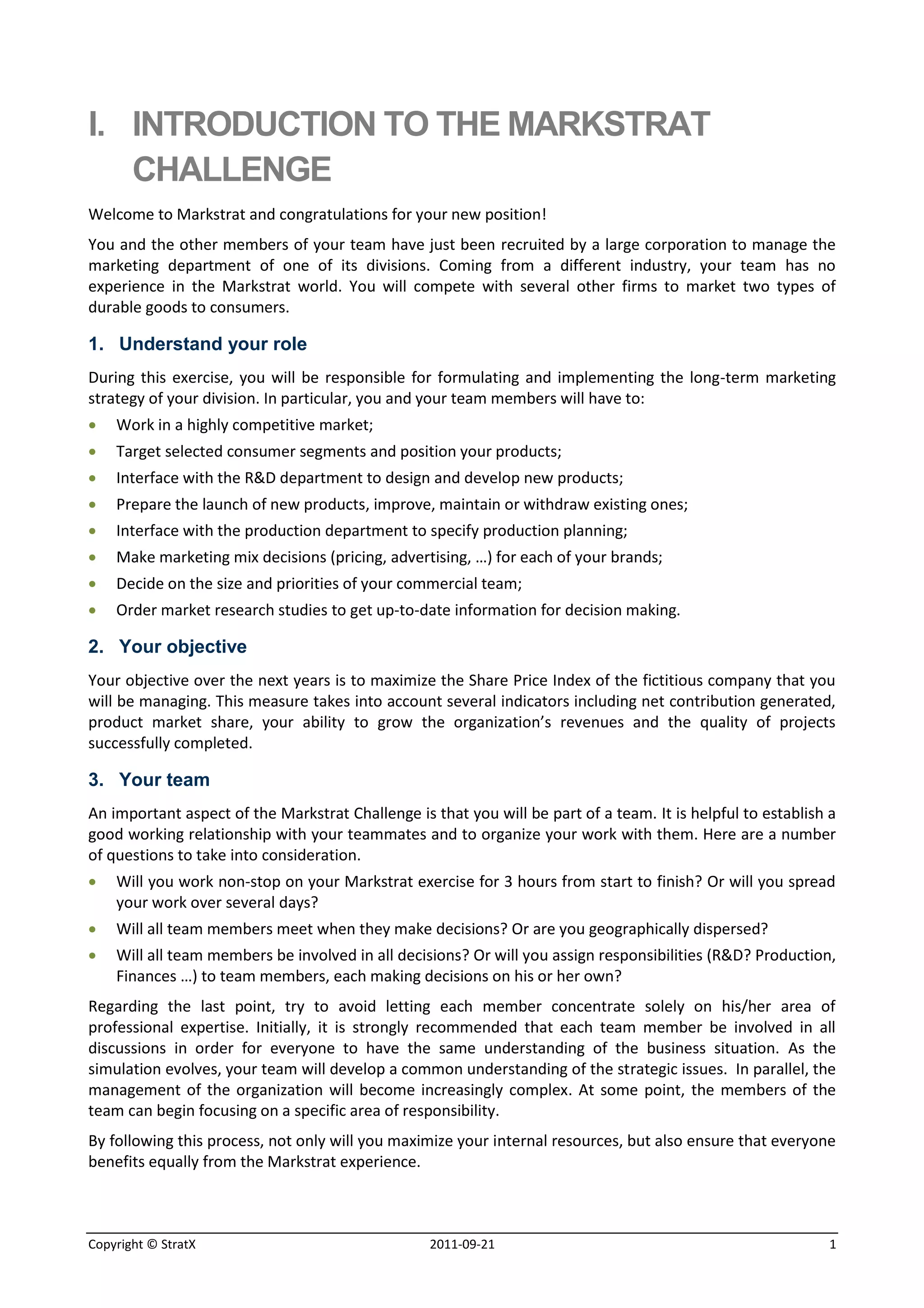 Markstrat web participant-handbook-chap 1 a 3 | PDF