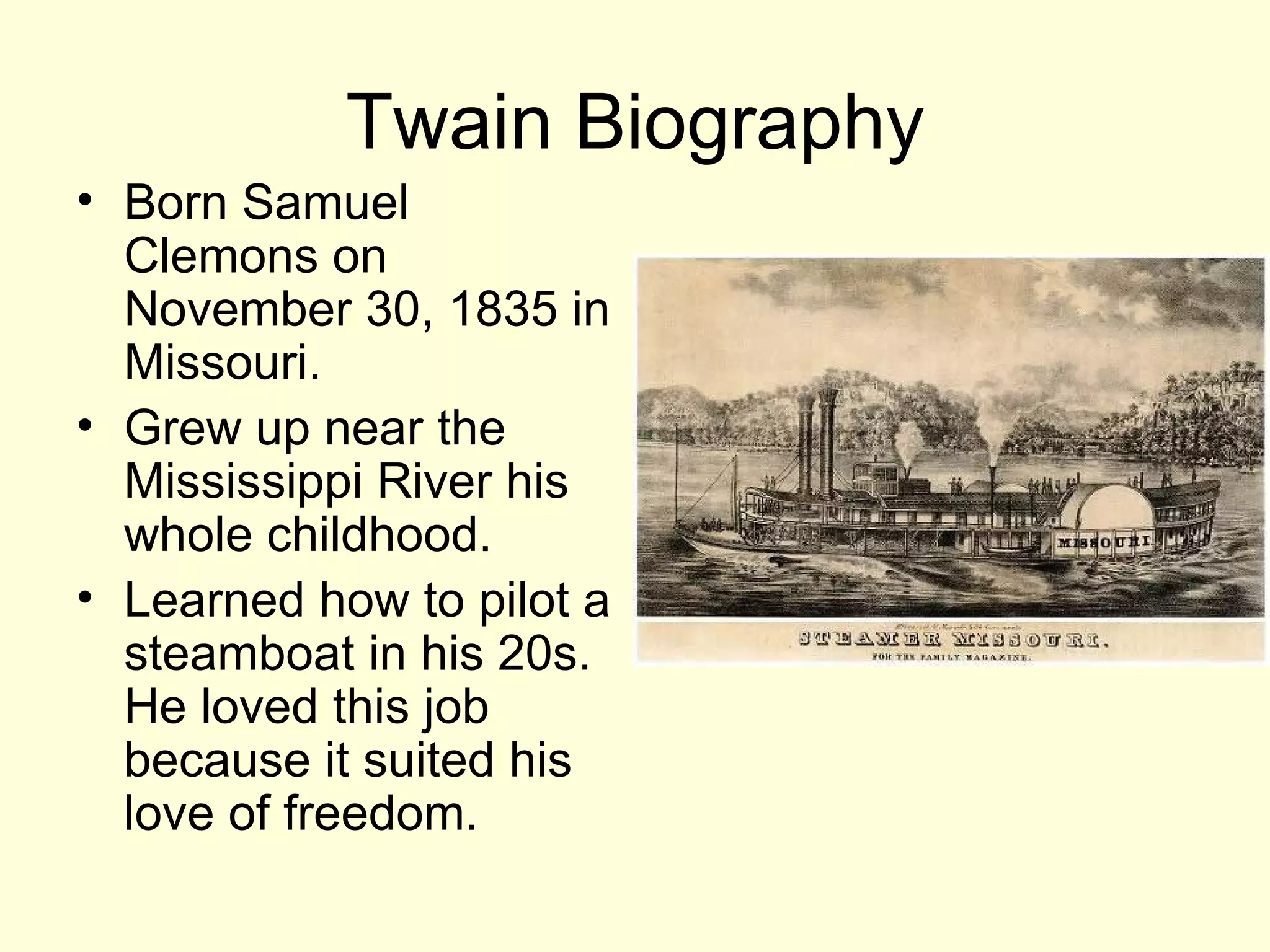 Mark twain & the adventures of huckleberry finn | PPT