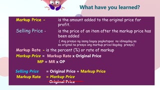 Lesson 1: Finding the Mark up Rate Mark up and Selling Price of an ...