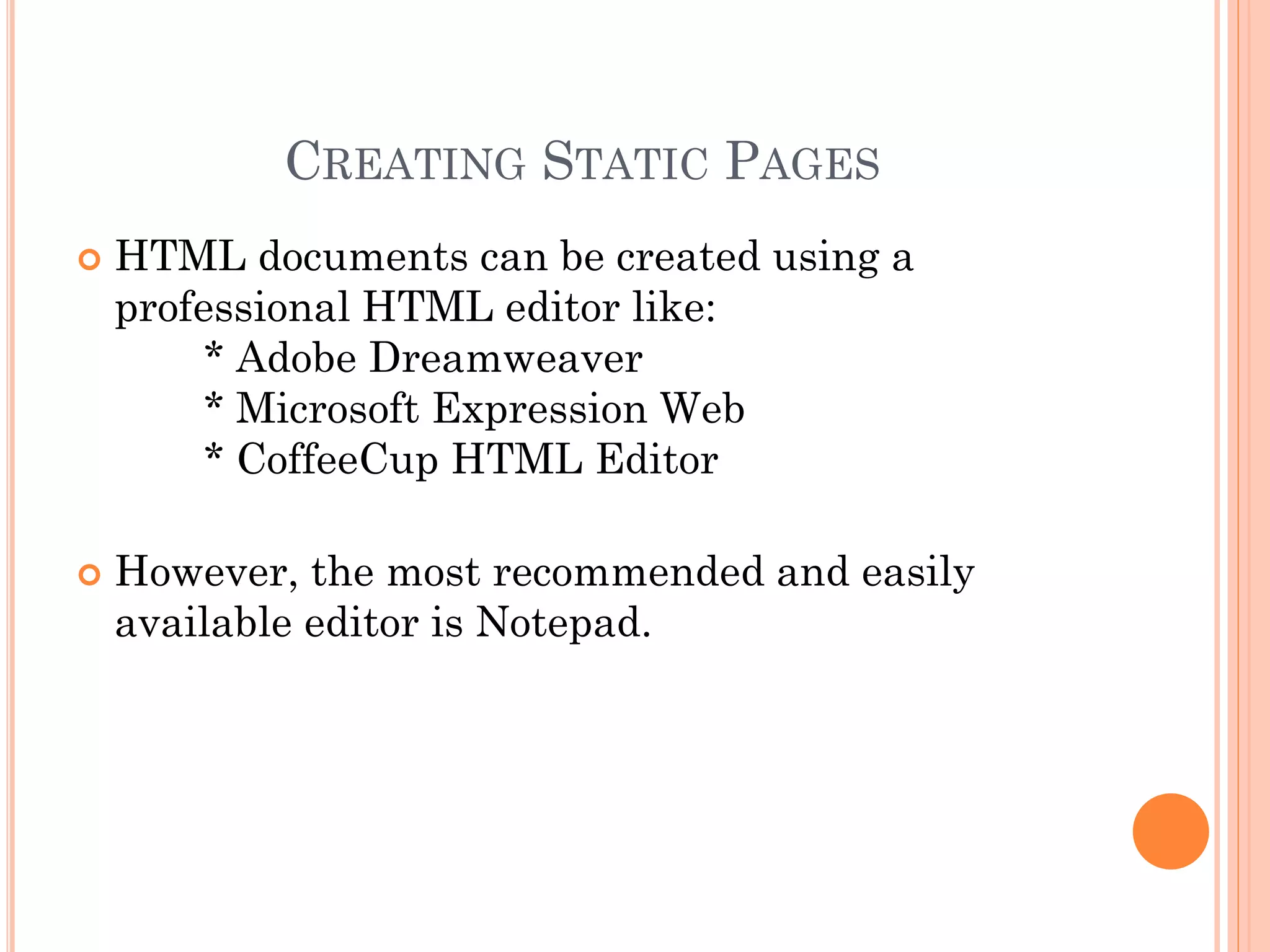 Markup language classification, designing static and dynamic | PPTX | Web Design and HTML | Internet