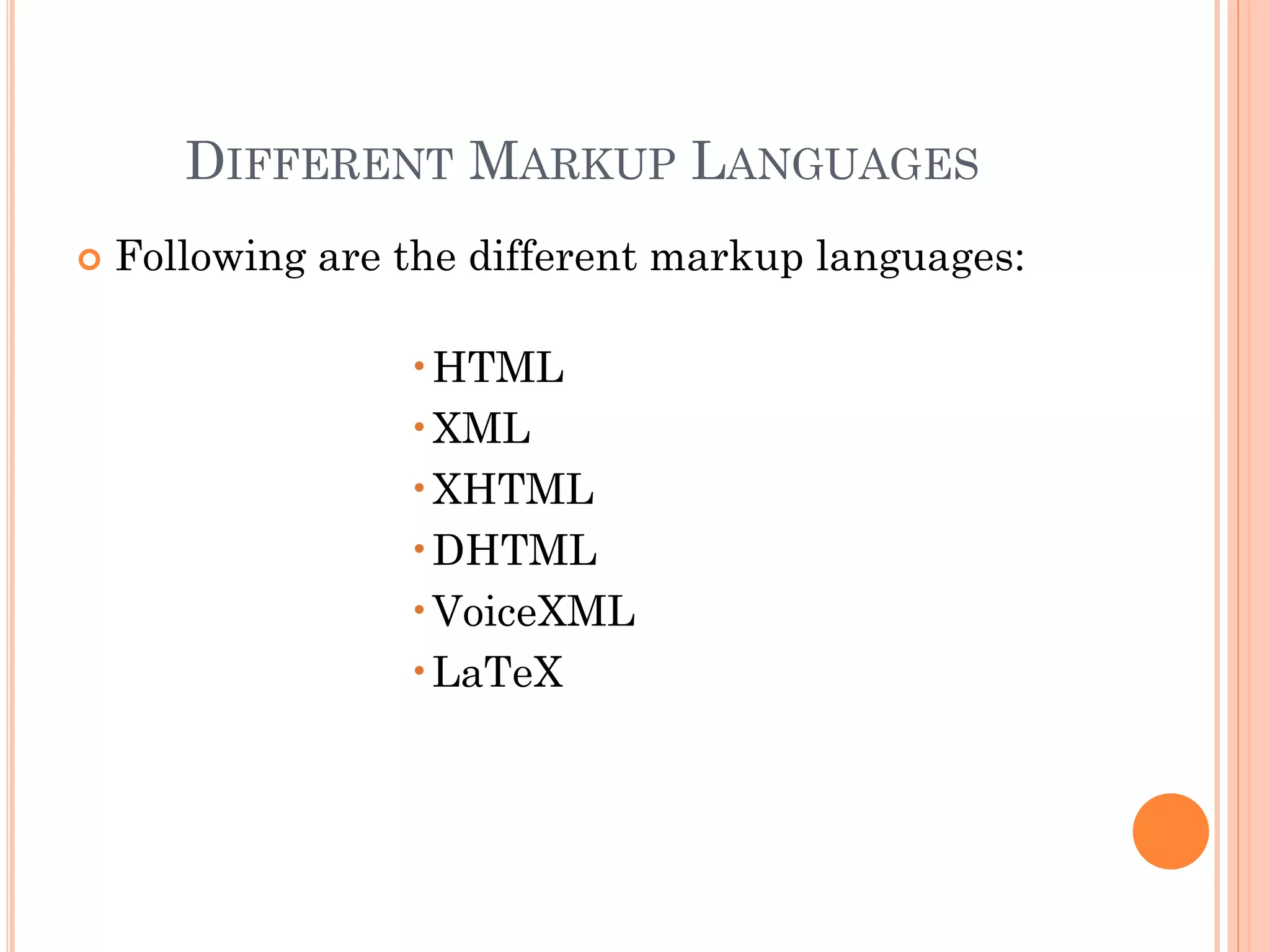 Markup Language Classification Designing Static And Dynamic Pptx Web Design And Html Internet