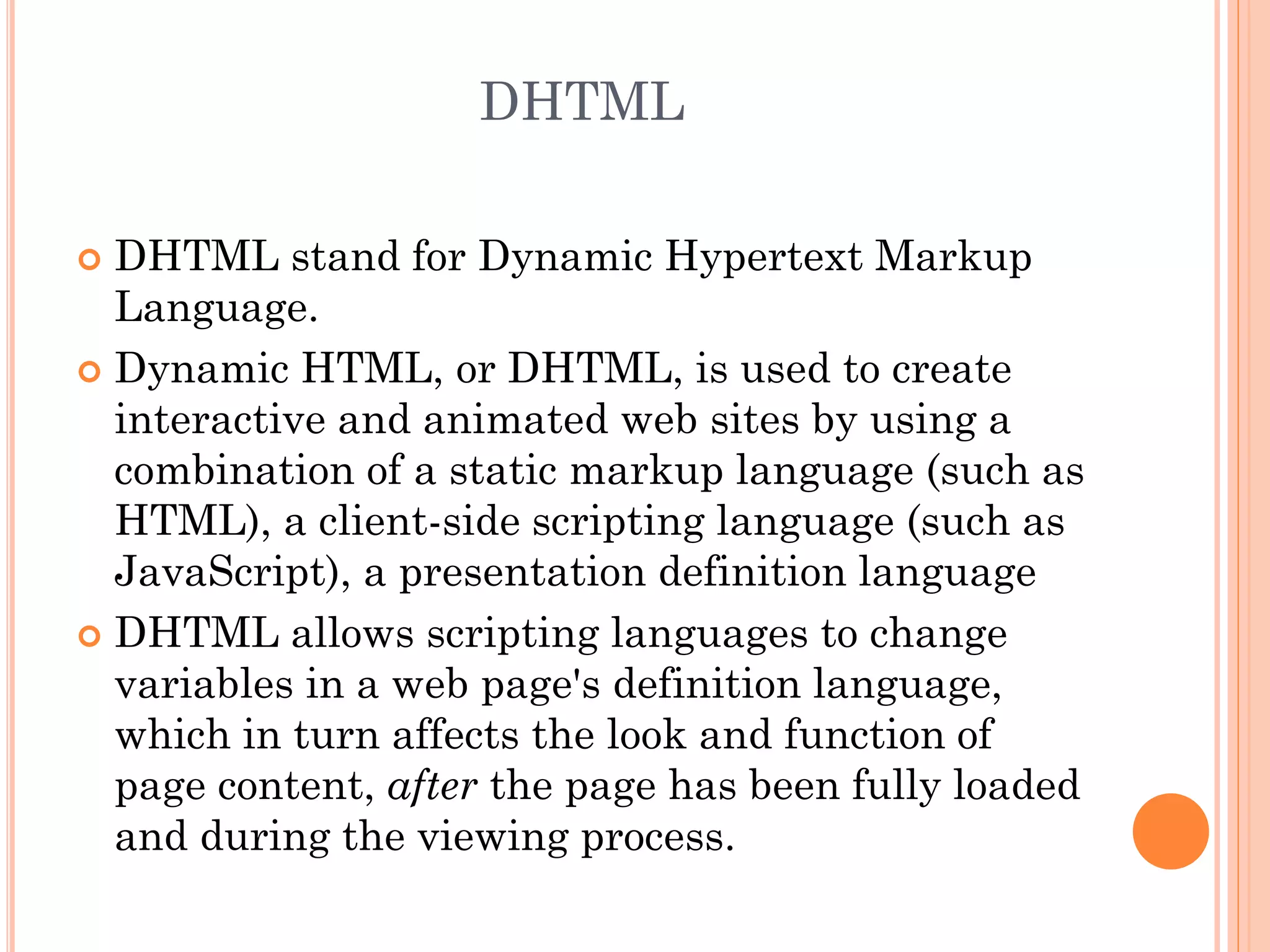 Markup language classification, designing static and dynamic | PPTX | Web Design and HTML | Internet