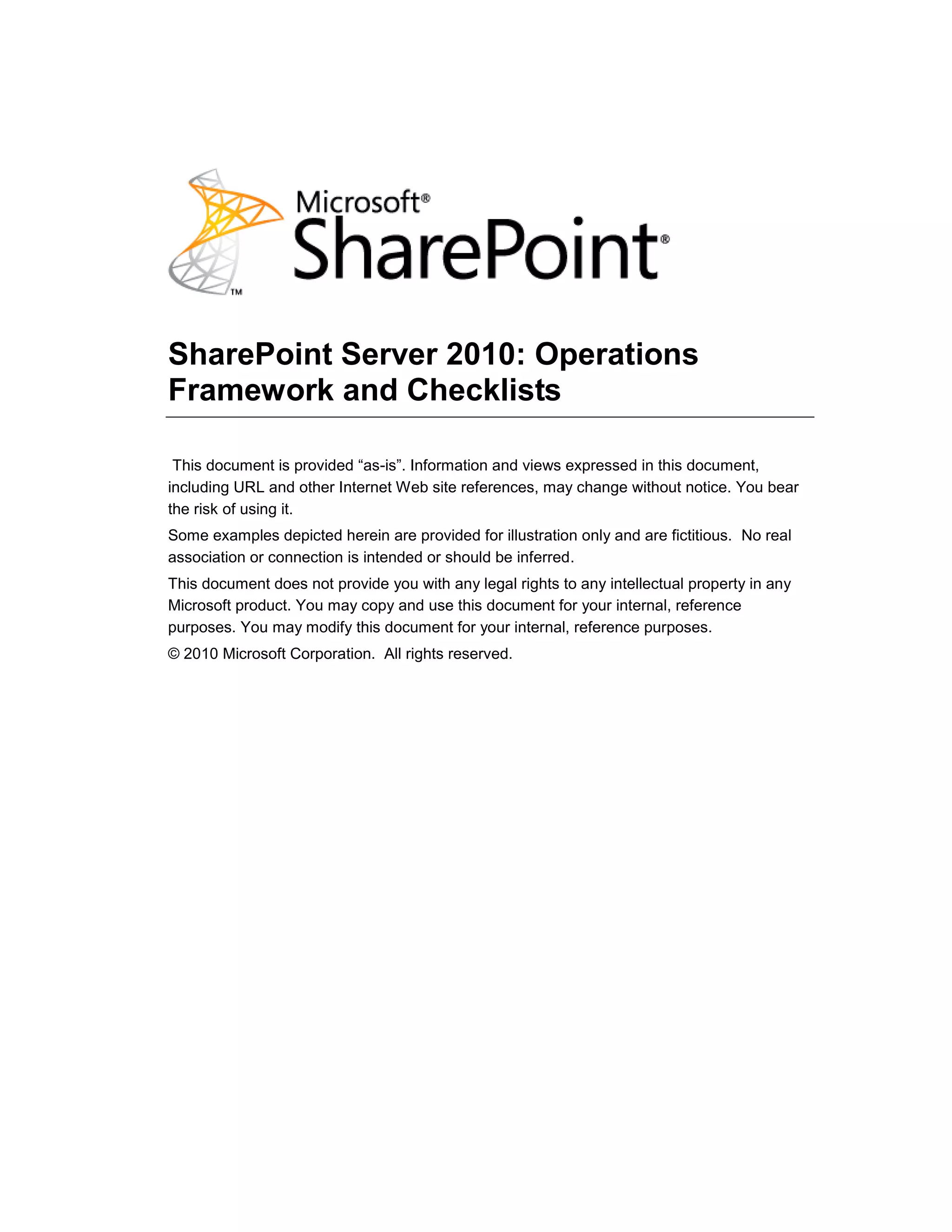 Whitepaper Sharepoint Operations Checklist - Mark van Lunenburg, Daniel McPherson - Rapid Circle ...
