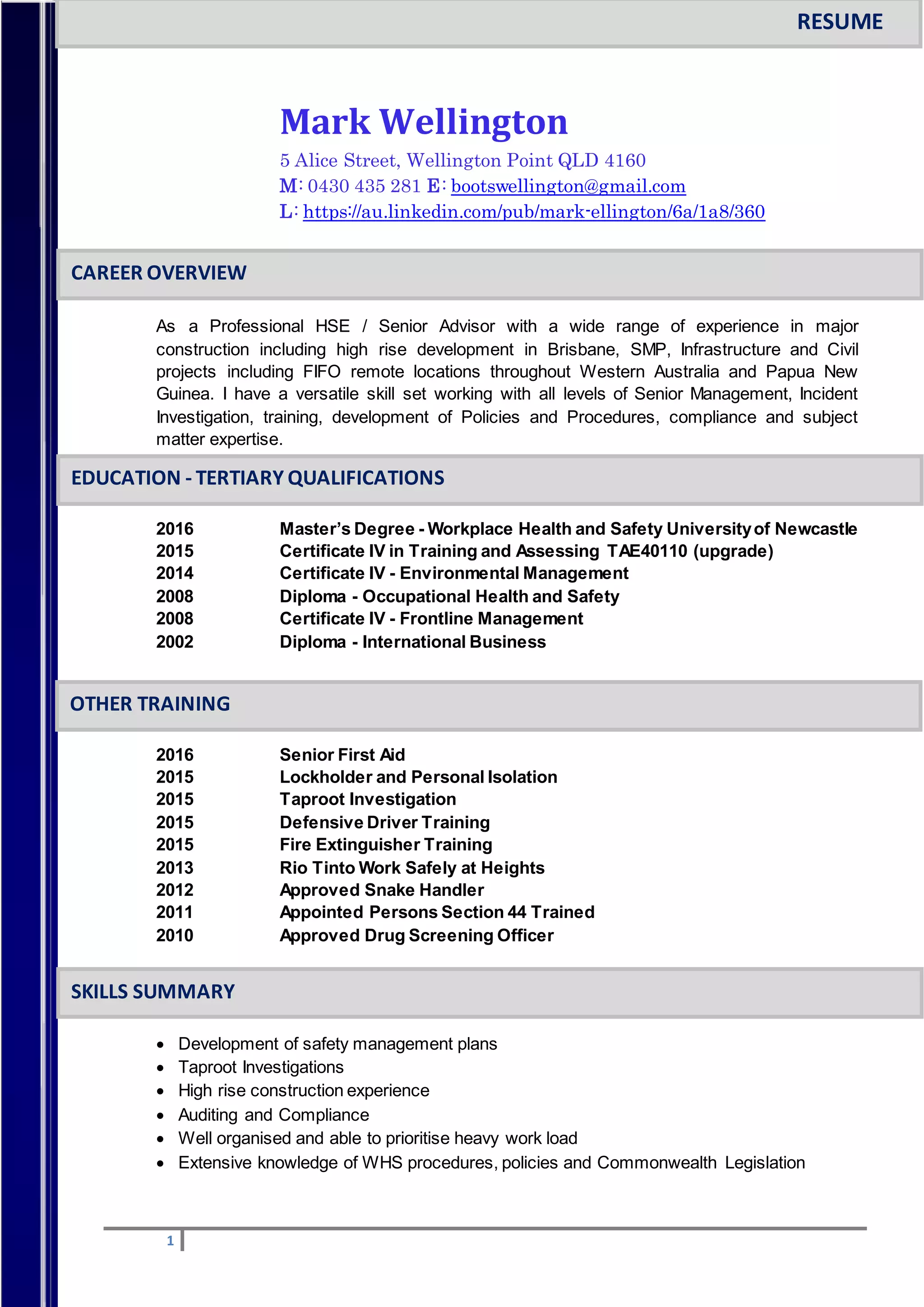 Mark wellington resume hr | PDF