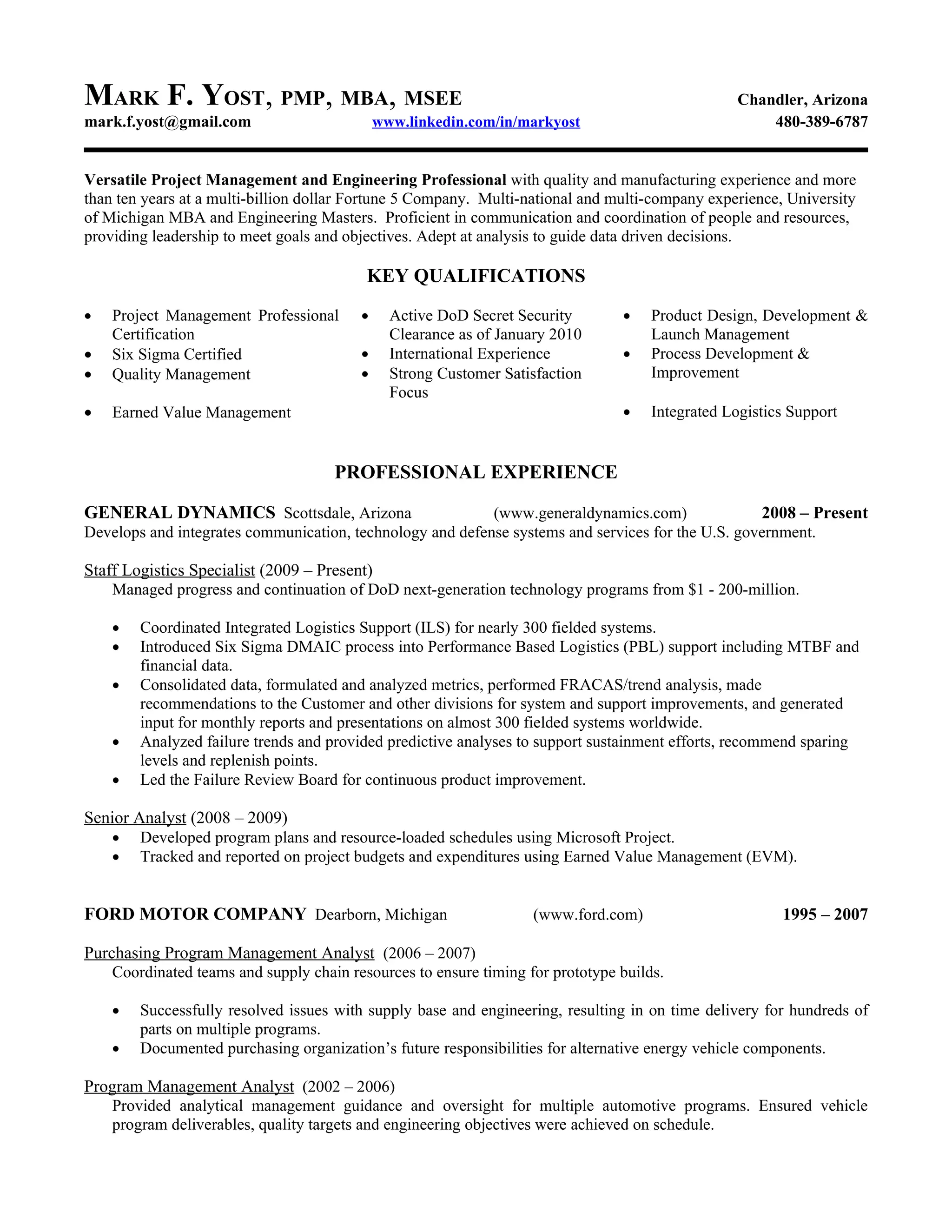 Mark Yost Resume For Upload | DOC