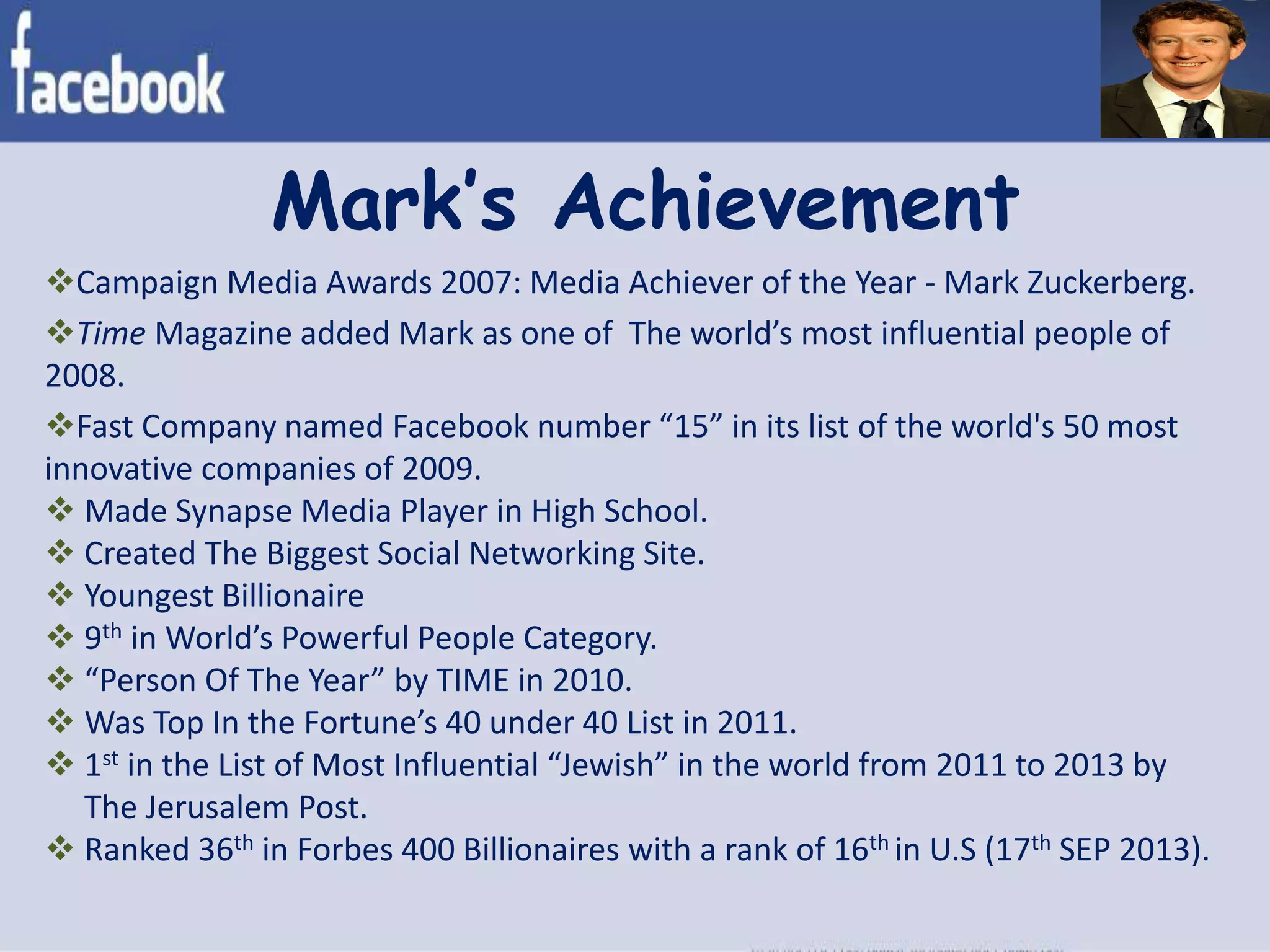 Mark zuckerberg biography summary | PPTX