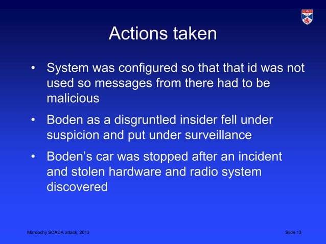 Maroochy water breach | PPTX | Information and Network Security | Computing