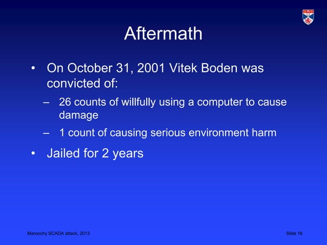 Maroochy water breach | PPTX | Information and Network Security | Computing