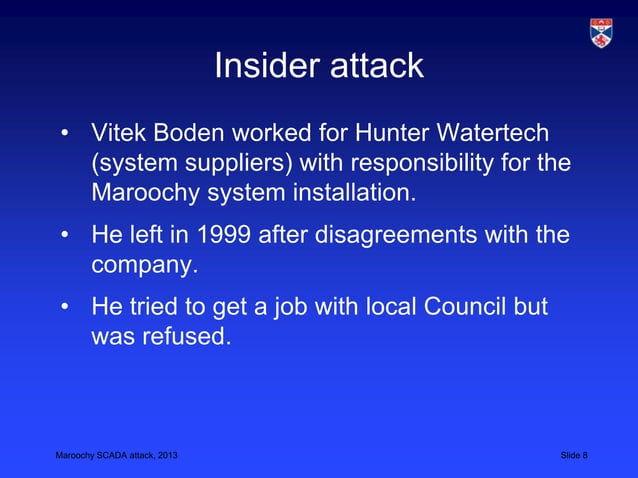 Maroochy water breach | PPTX | Information and Network Security | Computing