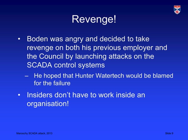 Maroochy water breach | PPTX | Information and Network Security | Computing