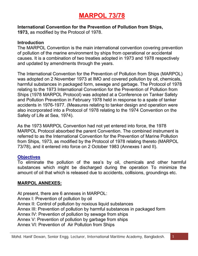 A Short Note on MARPOL Regulations | PDF